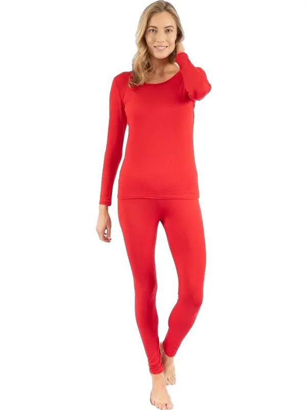 LEVERET Two-piece Thermal Long Sleeve Solid Pajamas - Red