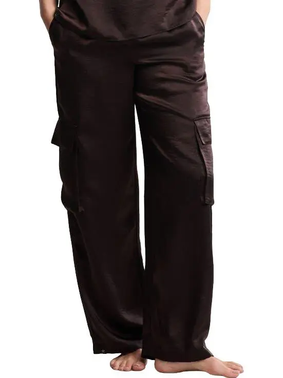 Barefoot Dreams Liquid Satin Wide Leg Cargo Pants - Umber