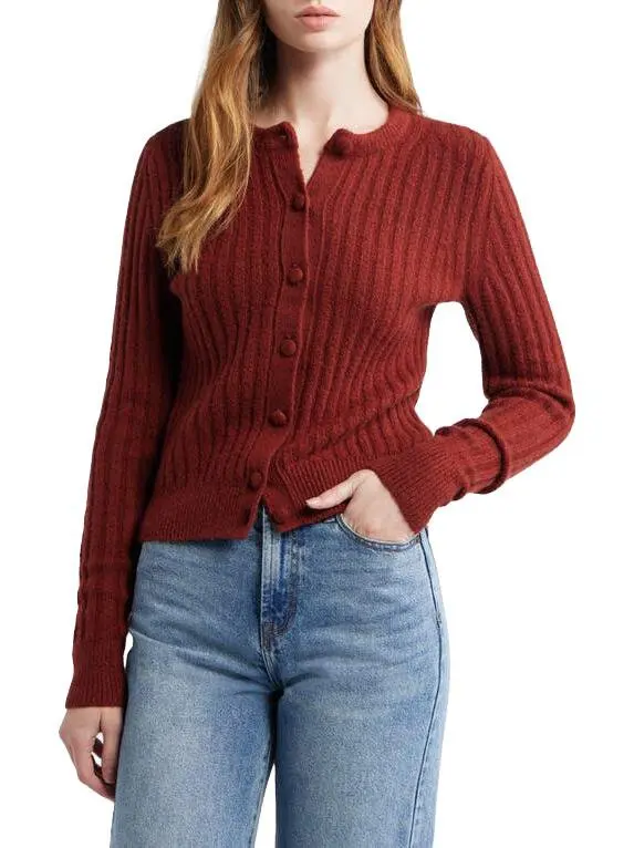 Madewell Rib Cotton & Merino Wool Blend Cardigan - Deep Rust