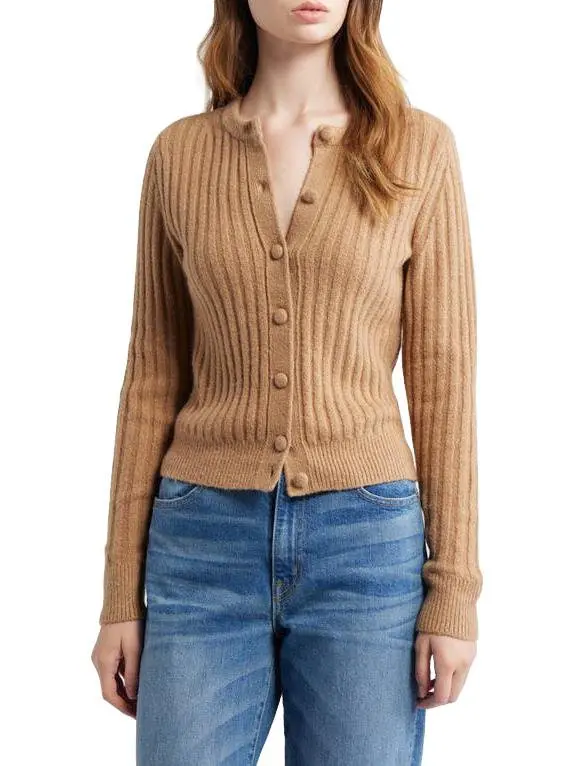 Madewell Rib Cotton & Merino Wool Blend Cardigan - Heather Caramel