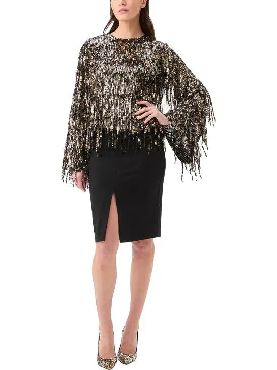 Trina Turk Satine Fringed Sequin Top - Black/gold