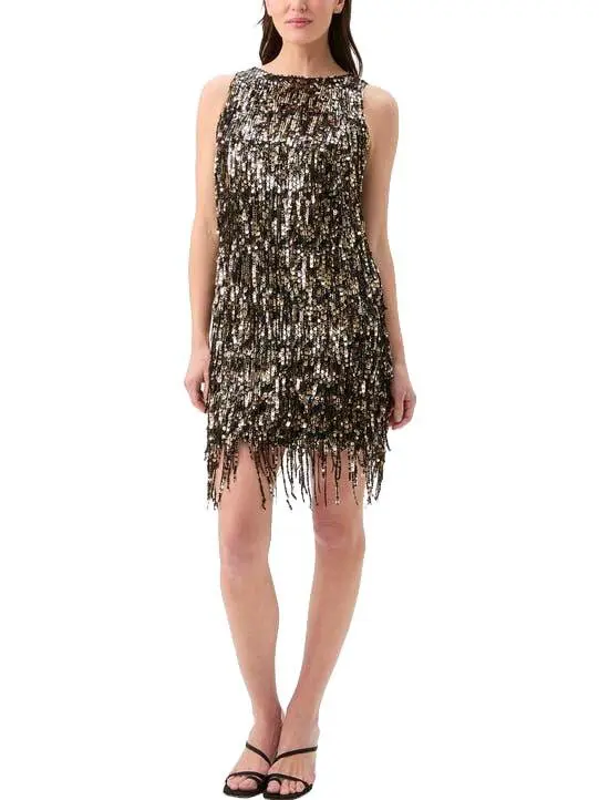 Trina Turk Nini Fringed Sequin Dress - Black/gold