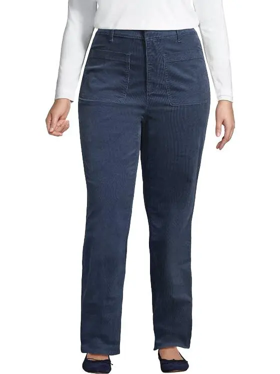 LANDS' END Corduroy High Rise Straight Leg Pants - Dusty Indigo