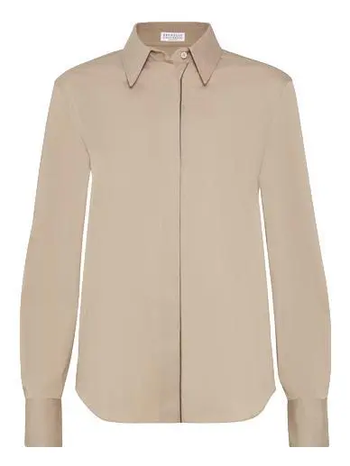 Brunello Cucinelli Stretch Poplin Shirt - Beige