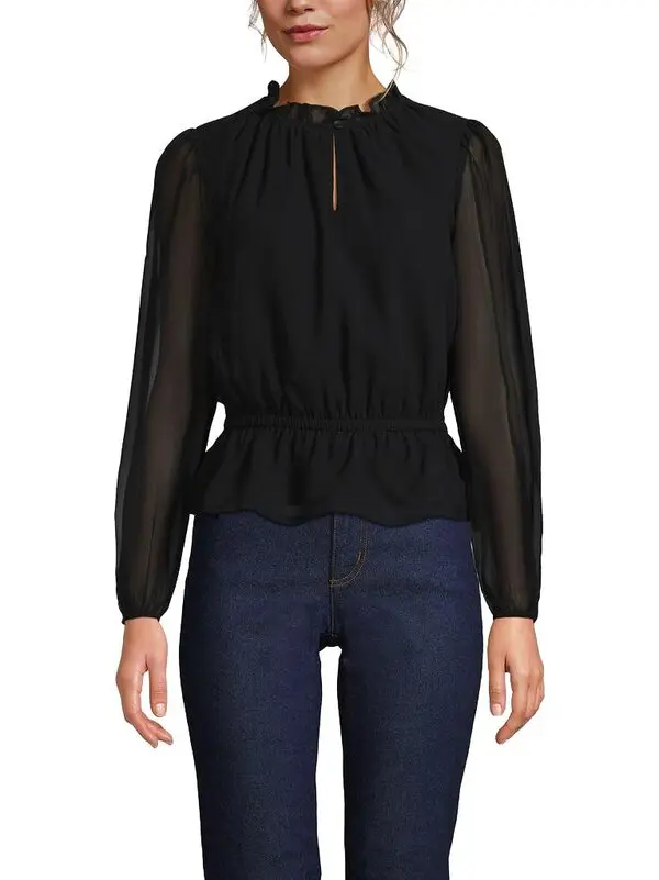 LANDS' END Chiffon Peplum Top - Black