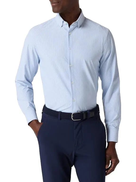 Mizzen+main Leeward Trim Fit Stripe Performance Button-up Shirt - Bel Air Blue Banker Stripe