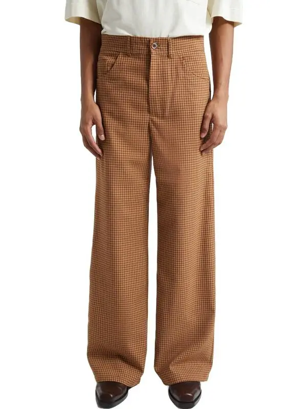Séfr Ramon Check Wool Trousers - Fine Check Tan
