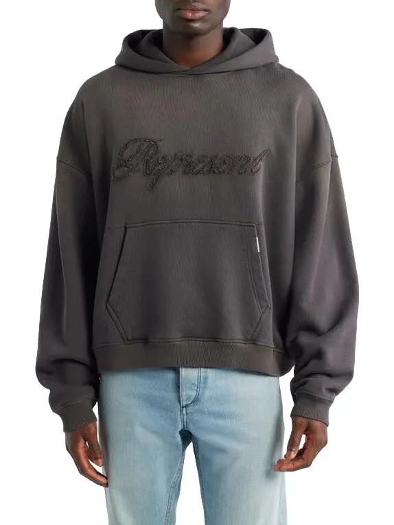 REPRESENT Cotton Logo Appliqué Hoodie - After Dark