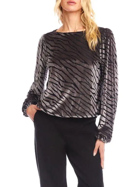 Karen Kane Stripe Velvet Burnout Top - Zebra