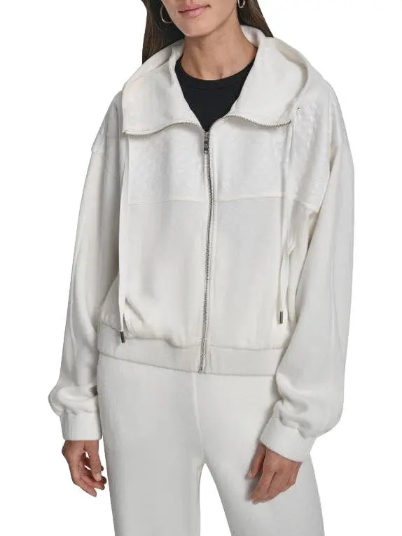 Dkny Mixed Media Zip-up Hooded Jacket - Ivy/ivy