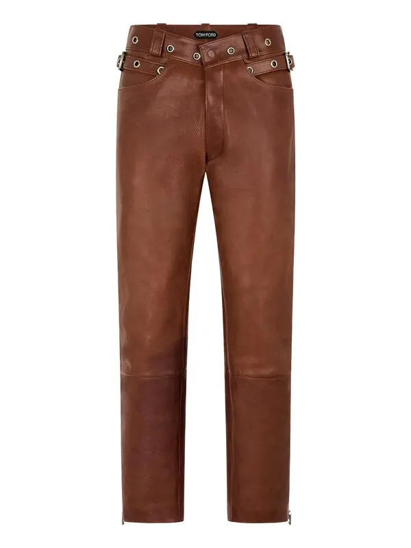 TOM FORD Leather Embellished Trousers - Brown