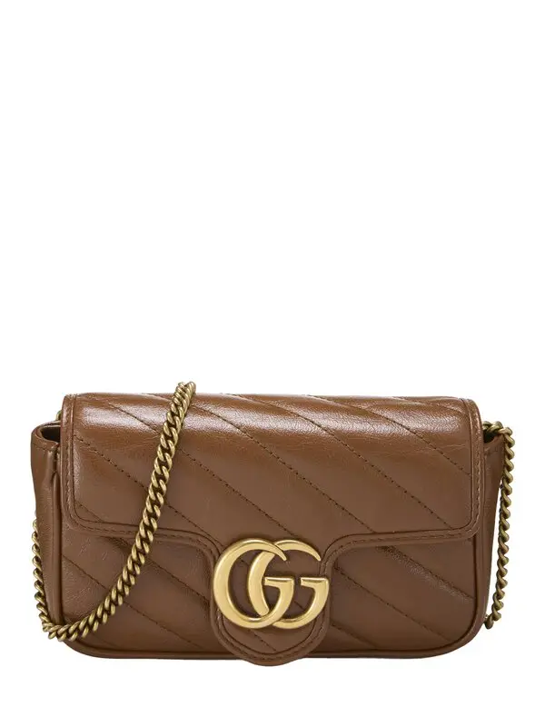 Gucci Leather Gg Marmont Crossbody - Brown