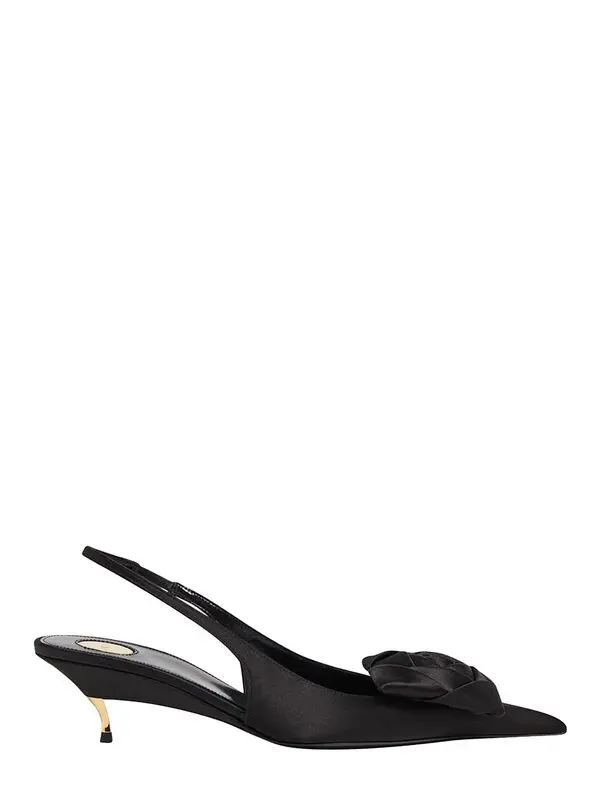 Saint Laurent 50mm Dakota Rose Satin Slingback Pumps - Nero