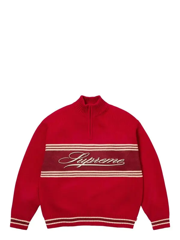 Supreme Script Stripe Half Zip Sweater - Red