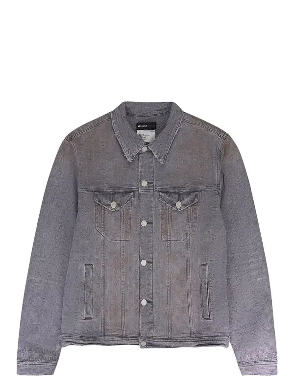 PURPLE BRAND Washed Jacquard Trucker Denim Jacket - Grey