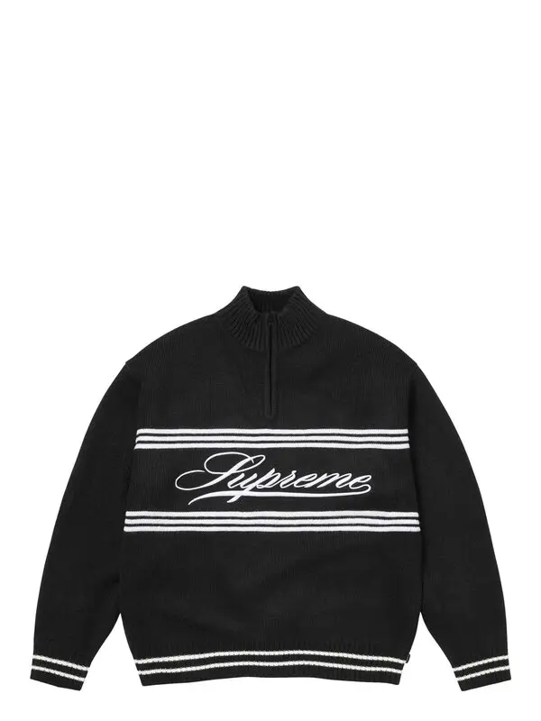 Supreme Script Stripe Half Zip Sweater - Black