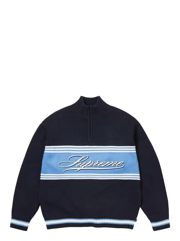 Supreme Script Stripe Half Zip Sweater - Blue
