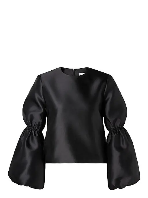 MALINA Cia Puff-sleeve Satin Blouse - Black