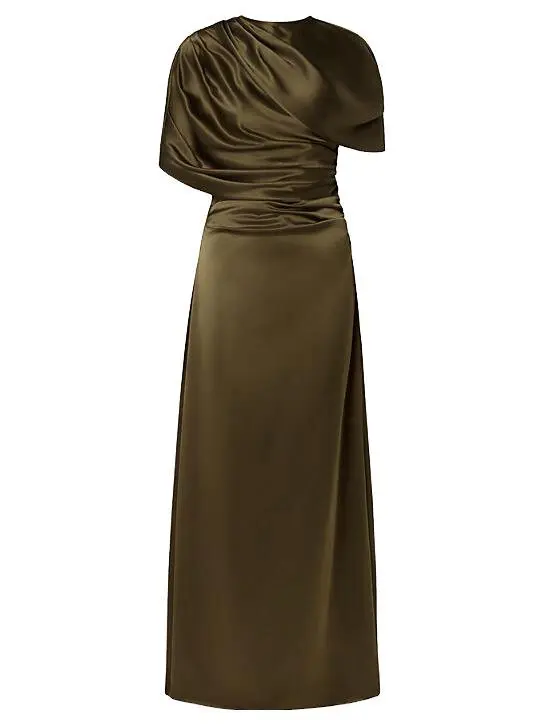MALINA Cassia One-shoulder Maxi Dress - Olive