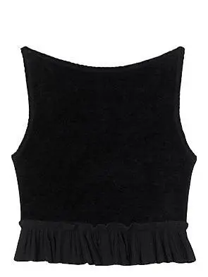Sandro Ruffled Stretch-knit Crop Top - Black