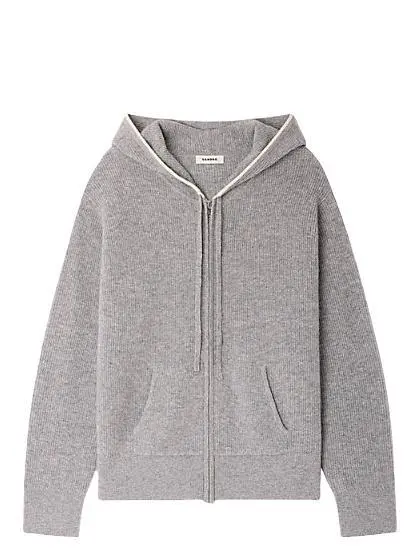 Sandro Hooded Relaxed-fit Wool And Cashmere-blend Cardigan - Grey