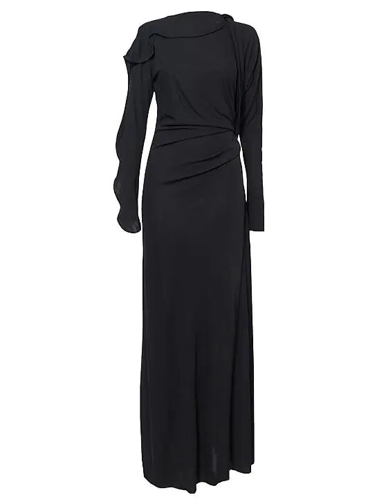 Victoria Beckham Draped Long-sleeves Woven Maxi Dress - Black