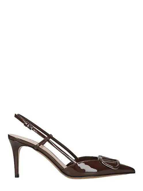 Valentino Garavani Vlogo Signature 80 Patent-leather Slingback Courts - Brown