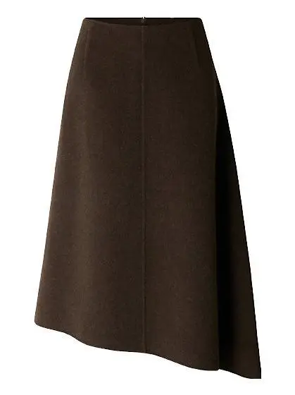 Soeur Geneve Asymmetric-hem Wool-blend Midi Skirt - Kaki Brun