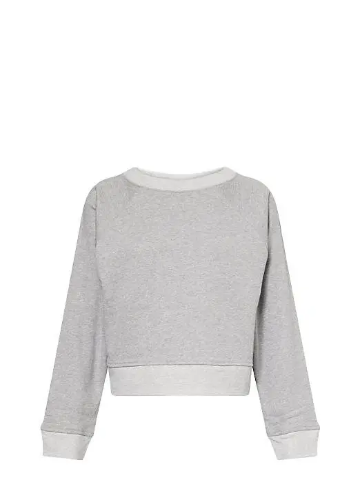Victoria Beckham Cropped Raglan-sleeves Cotton-blend Sweatshirt - Grey Marl