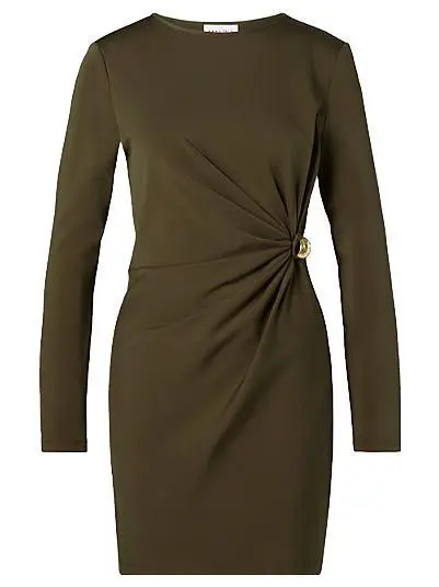 MALINA Brooch-embellished Jersey Mini Dress - Olive