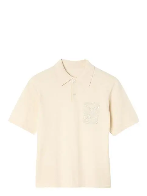 Sandro Rope-embroidered Short-sleeve Knitted Polo - Butter Cream