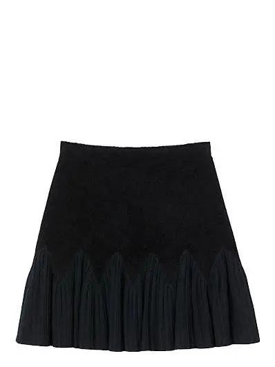 Sandro Ruffled High-rise Stretch-knit Mini Skirt - Black
