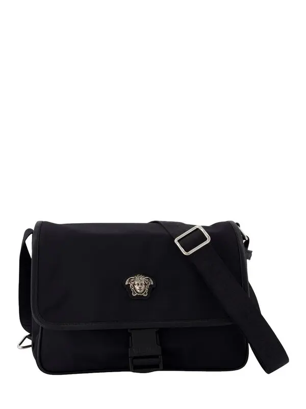 Versace Nylon Messenger Crossbody Bag - Black