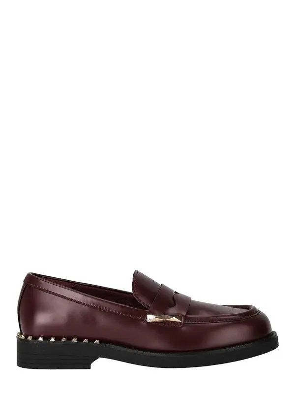 Ash Leather Loafer With Studs - Red