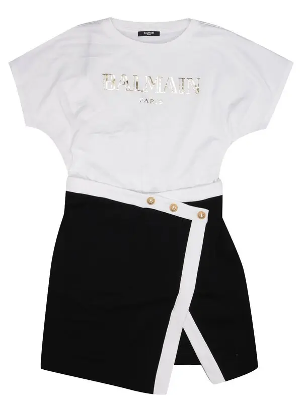 Balmain Logo T-shirt And Wrap Skirt Set - White