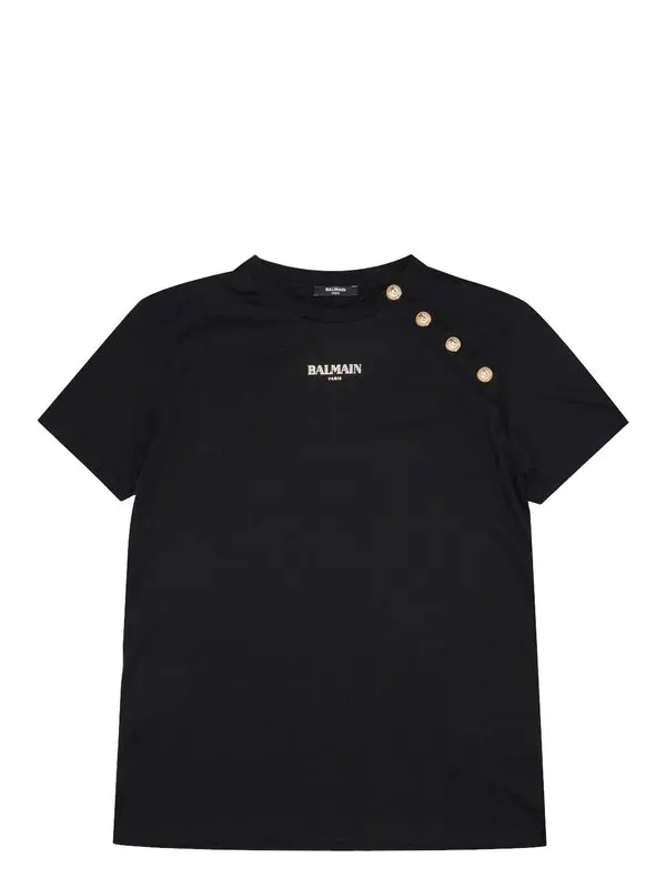 Balmain T-shirt With Gold Button - Black