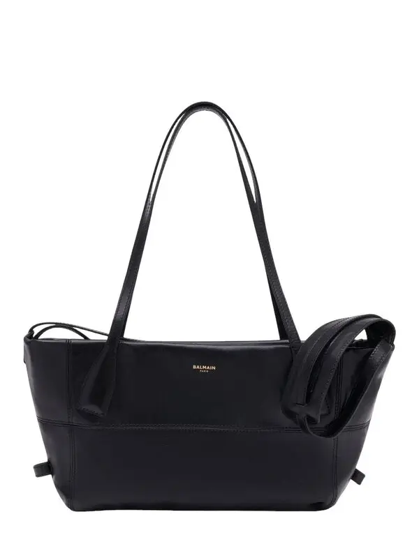 Balmain Track Zip Leather Shoulder Bag - Black
