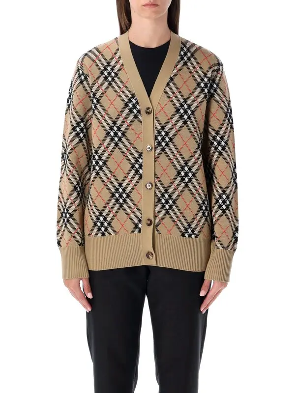 Burberry Check Wool Blend Cardigan - Sand Ip Check