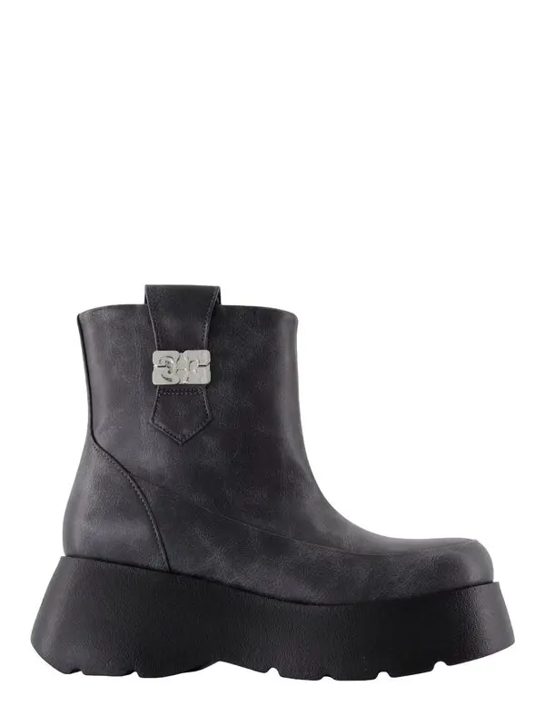 GANNI Leather Ankle Boots - Grey