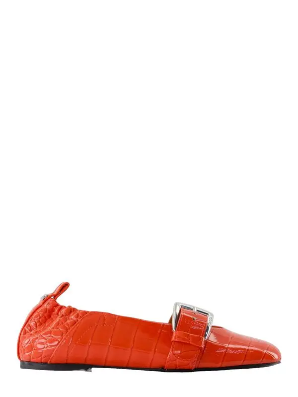 GANNI Butterfly Leather Ballerinas - Orange