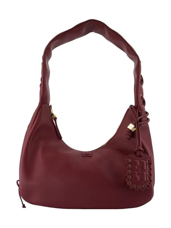 GANNI Medium Laces Shoulder Bag - Burgundy