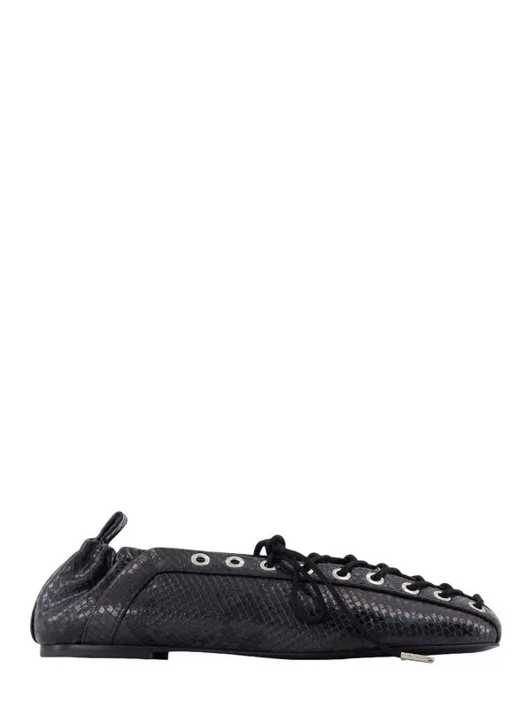 GANNI Eyelets Lace-up Snake Ballerinas - Black