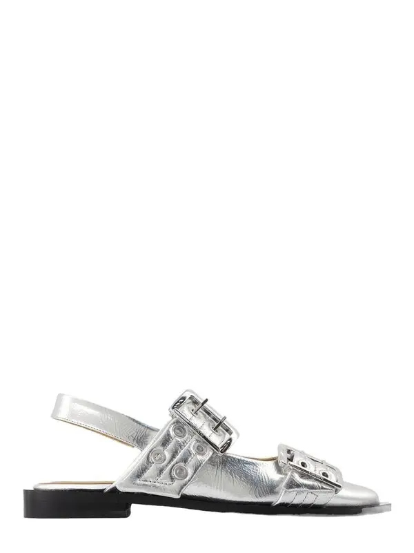 GANNI Feminine Buckle Ballerinas - Silver
