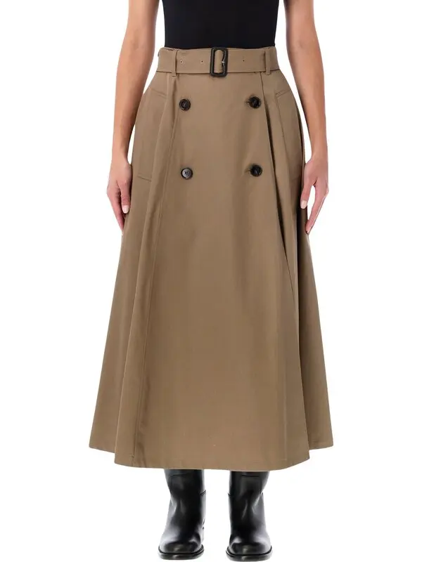 Burberry Gabardine Trench Midi Skirt - Clay Brown