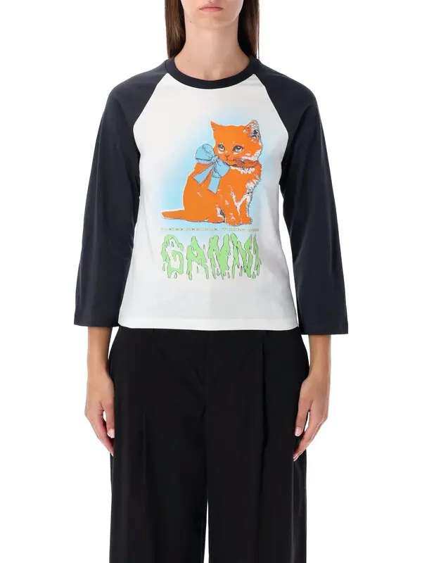 GANNI Cropped Kitty T-shirt - White