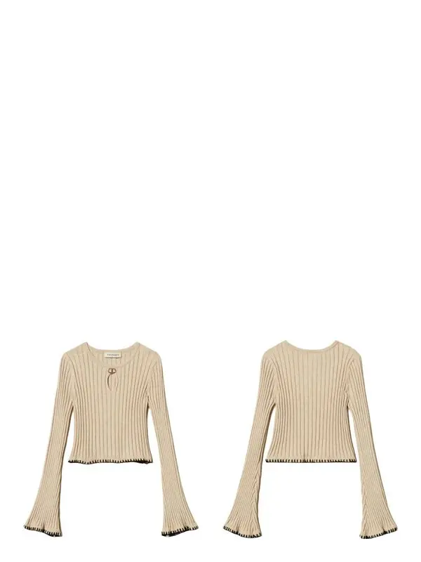 Twin-set Ribbed Knit Top - Biscuit