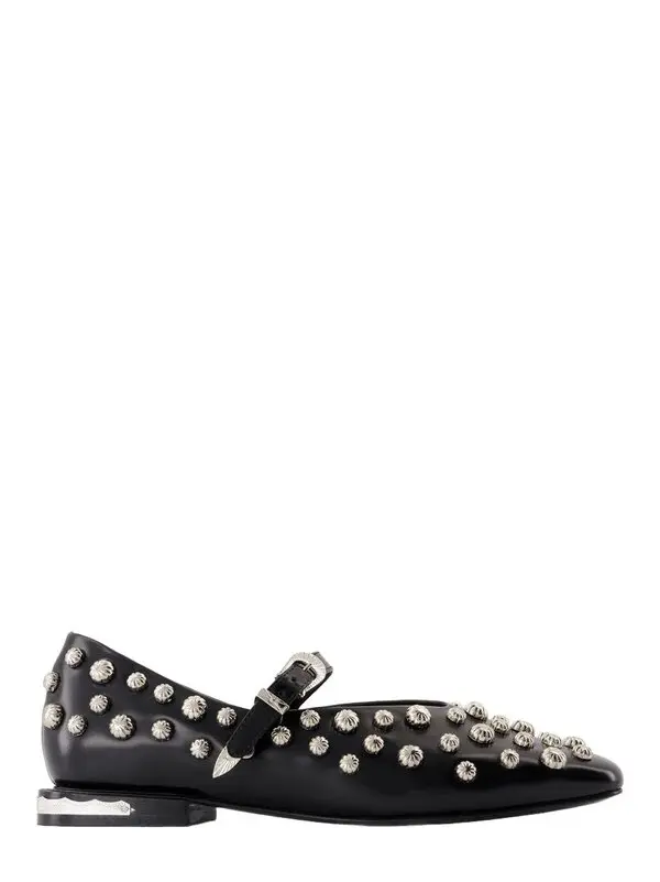 Toga Leather Ballerinas With Studding - Black