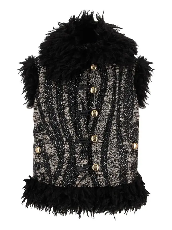 Emilio Pucci Wool-blend Vest With Abstract Print And Fur Trim - Red
