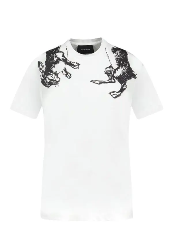Simone Rocha Cotton T-shirt With Hare Illustration - White