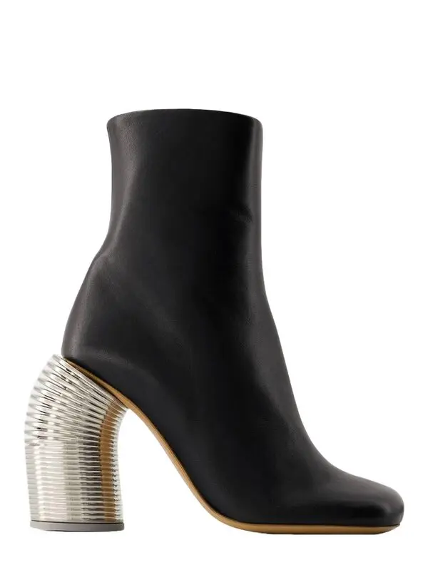 Off White Leather Ankle Boots With Metallic Heel - Black